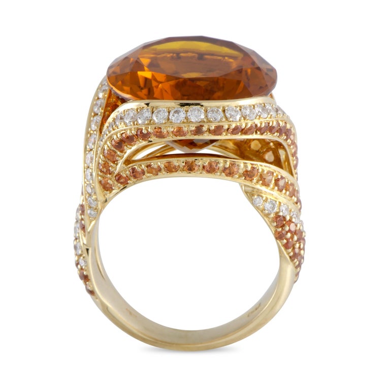 Adler 18 Karat Yellow Gold Diamond, Citrine and Orange Sapphire Bombe ...