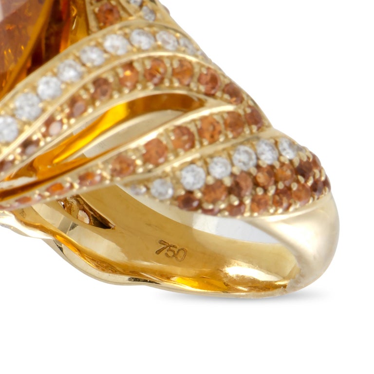 Adler 18 Karat Yellow Gold Diamond, Citrine and Orange Sapphire Bombe ...
