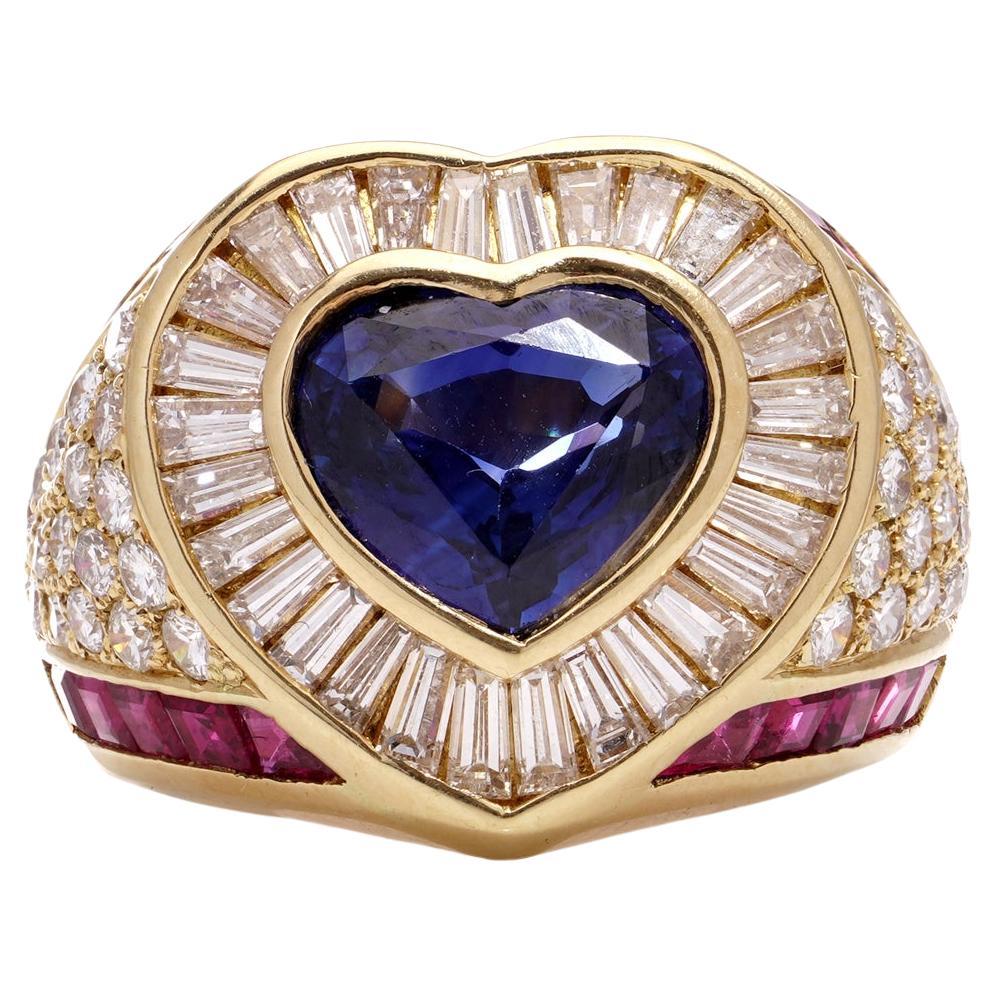 18 kt. Gold Adler Genèva Set Necklace and Ring Sapphire, Diam, Estate ...