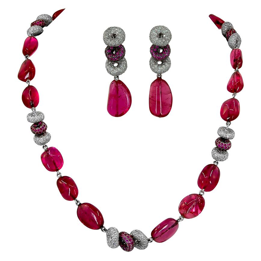 Adler Diamond Spinel Beads Necklace and Earrings For Sale at 1stDibs