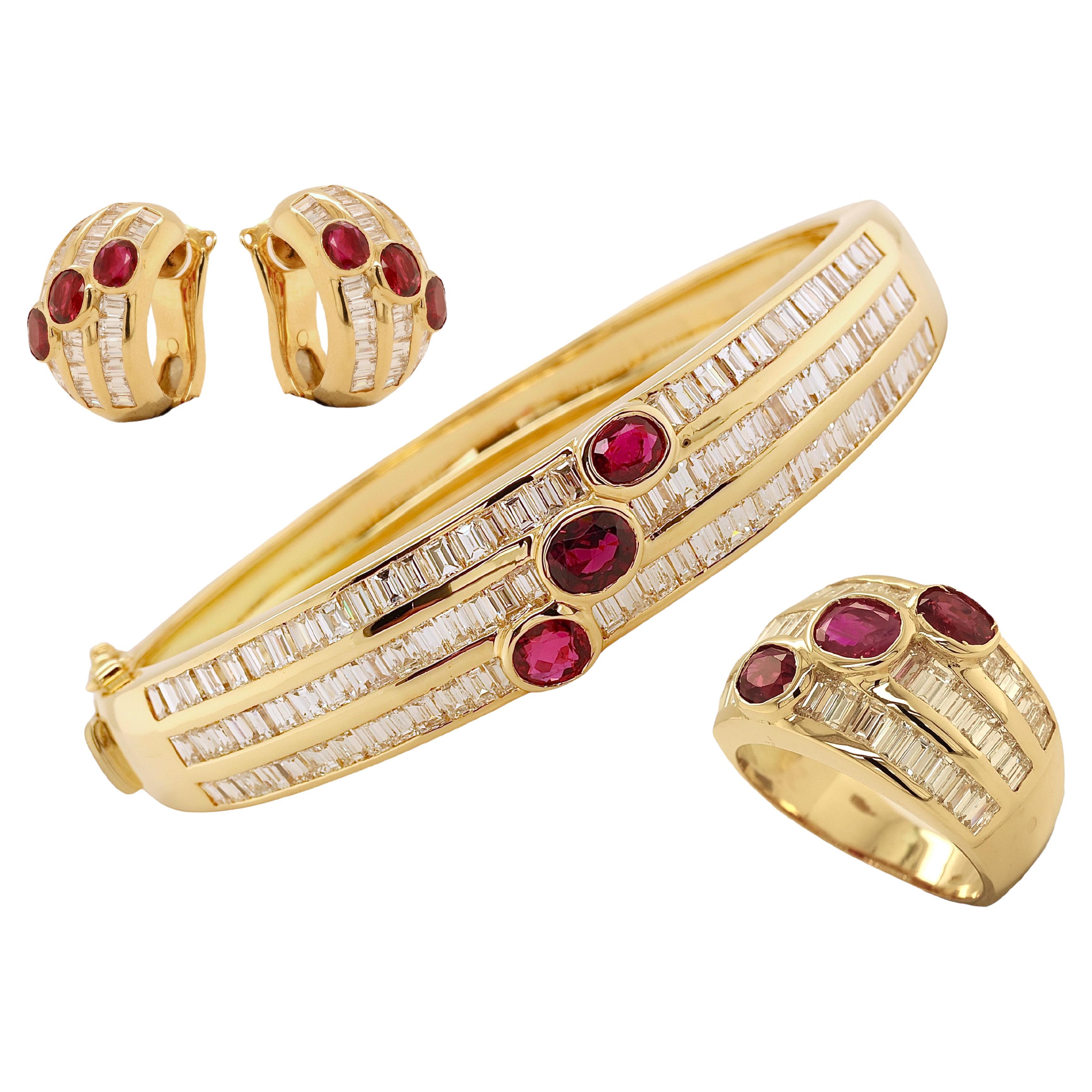 Adler Genève Set 18k Gold Necklace, Ring, Earrings, Bracelet, Ruby ...