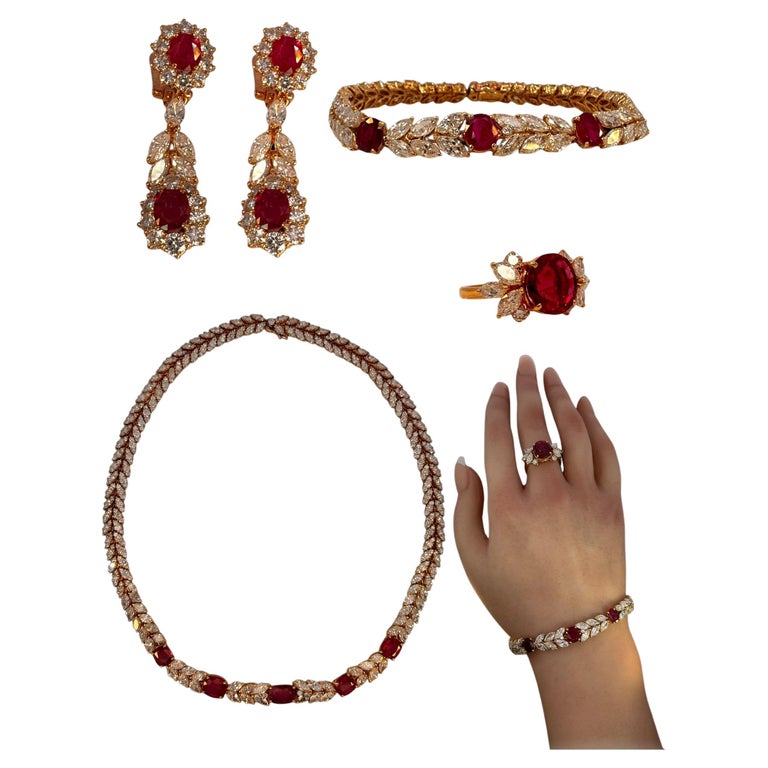 Adler Geneva Ruby and Diamond set: Necklace, Earrings, Ring and ...
