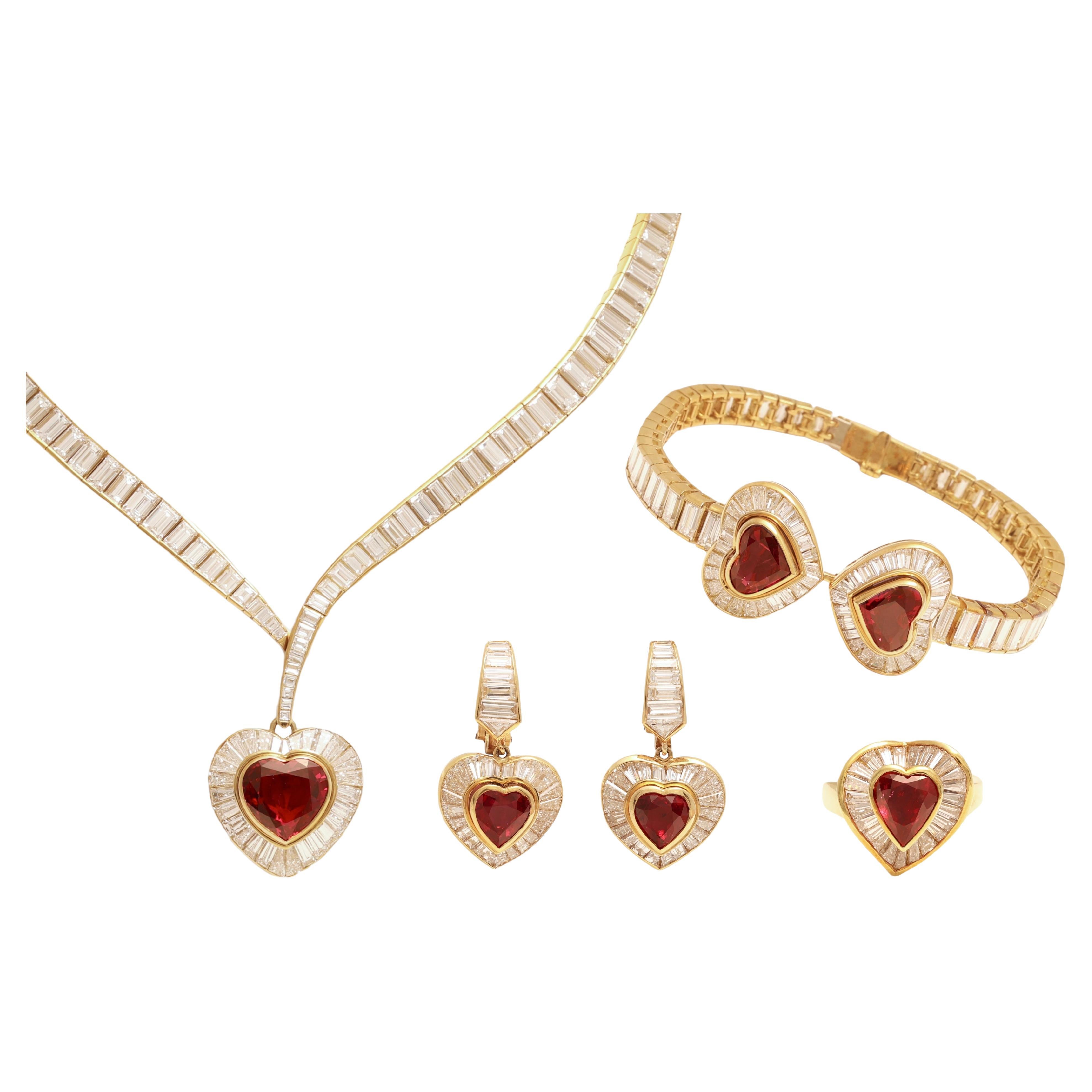 18 kt. Yellow Gold Adler Genève Set Necklace and Earrings With Emeralds ...