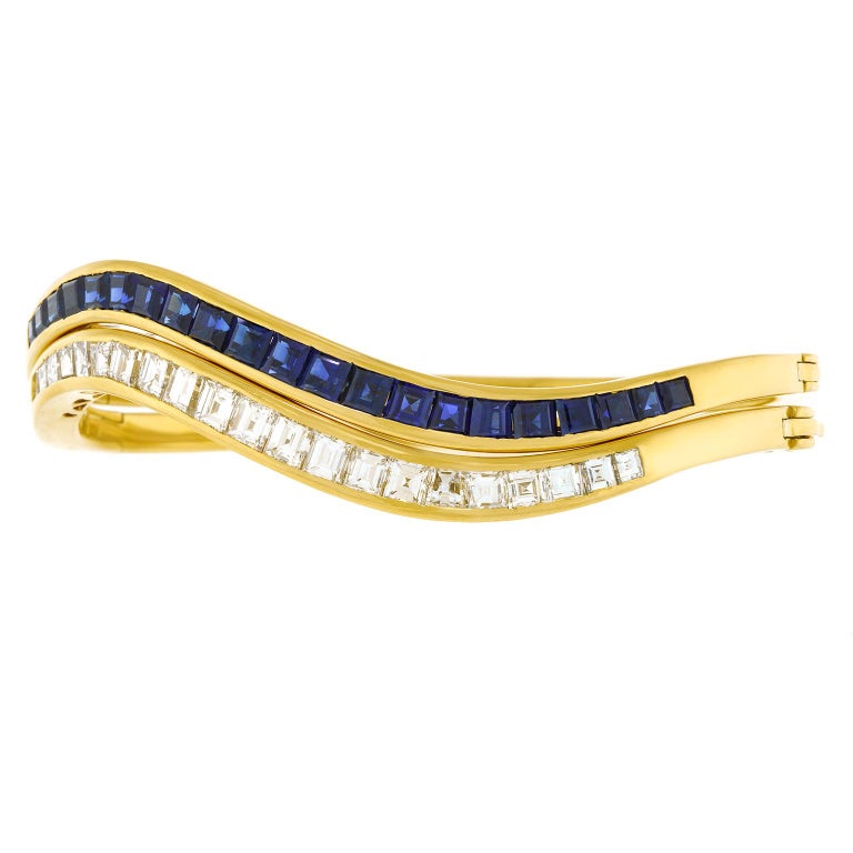 Adler Pair Sapphire Bangle and Diamond Bracelets For Sale at 1stDibs