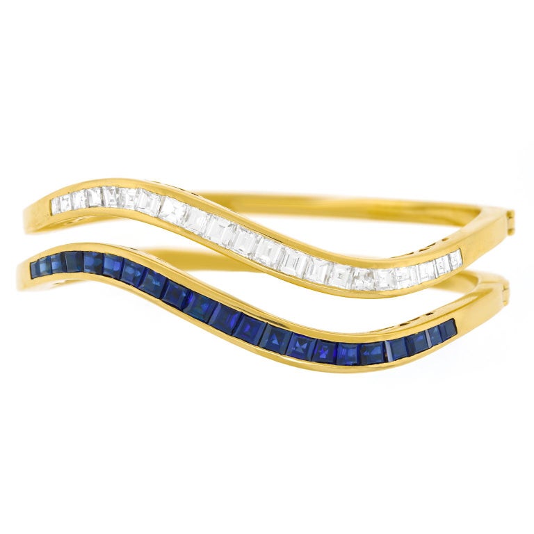 Adler Pair Sapphire Bangle and Diamond Bracelets For Sale at 1stDibs