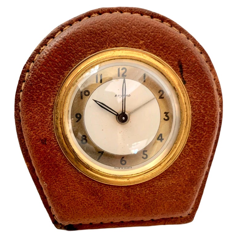 Adnet Style Leather Alarm Clock by Bayard For Sale at 1stDibs