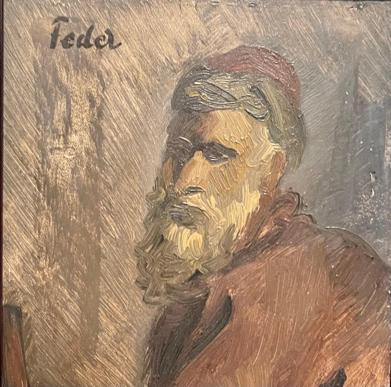 Adolf Feder - Adolf Feder Miniature Oil Painting of a Jewish Rabbi ...