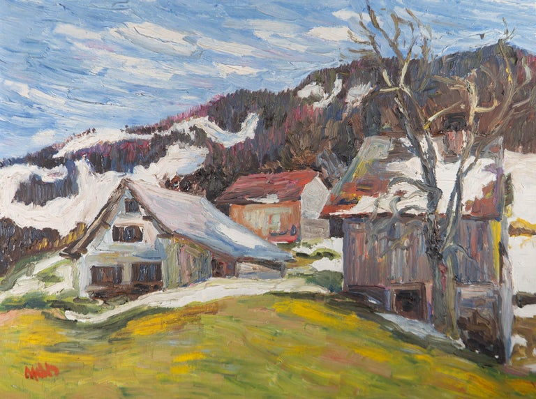 Adolf Fehr - Adolf Fehr (1886-1964) - Mid 20th Century Oil, Alpine Huts ...
