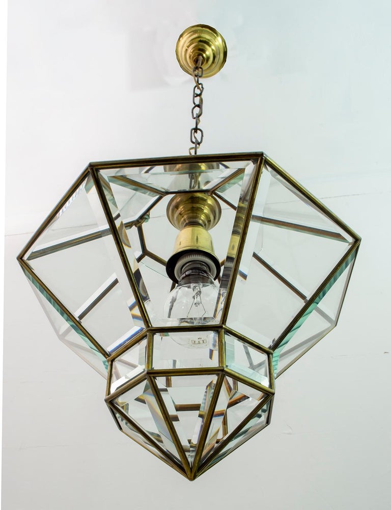 Adolf Loos Art Nouveau Brass and Beveled Glass Pendant Light for Knize ...