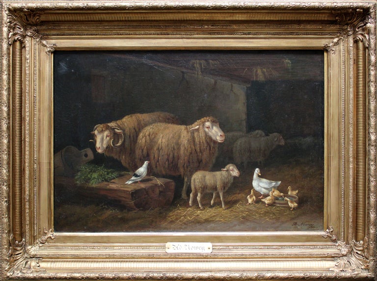 Adolf Nowey - Sheep in the barn. Oil on canvas, 52.5x78.5 cm For Sale ...