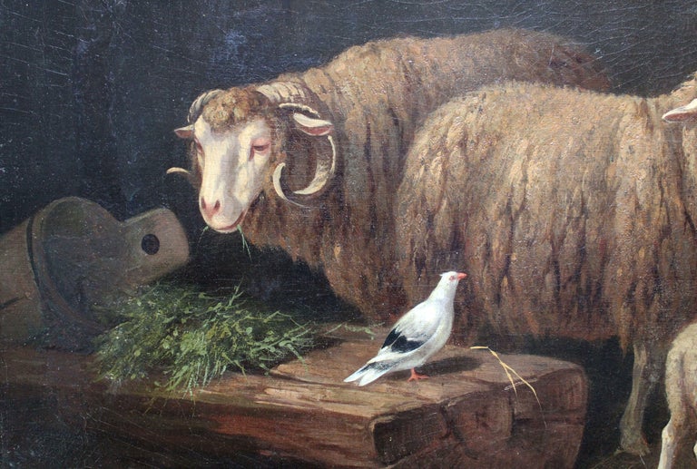 Adolf Nowey - Sheep in the barn. Oil on canvas, 52.5x78.5 cm For Sale ...