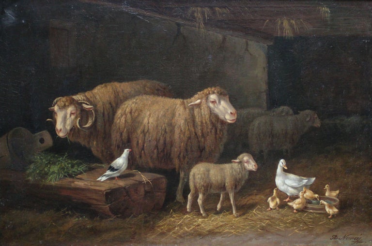 Adolf Nowey - Sheep in the barn. Oil on canvas, 52.5x78.5 cm For Sale ...