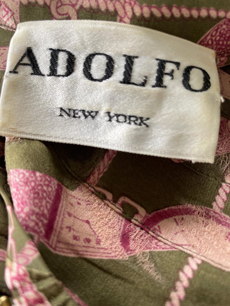 Adolfo 1970's Silk Three Piece Day Dress with Belt and Shawl w Clock ...