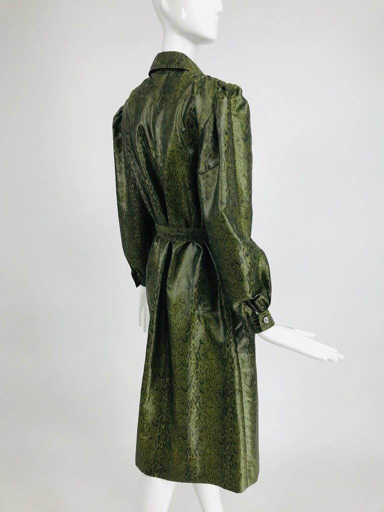 Adolfo Green Silk Textured Nylon Snakeskin Print Rain Coat 1980s For ...