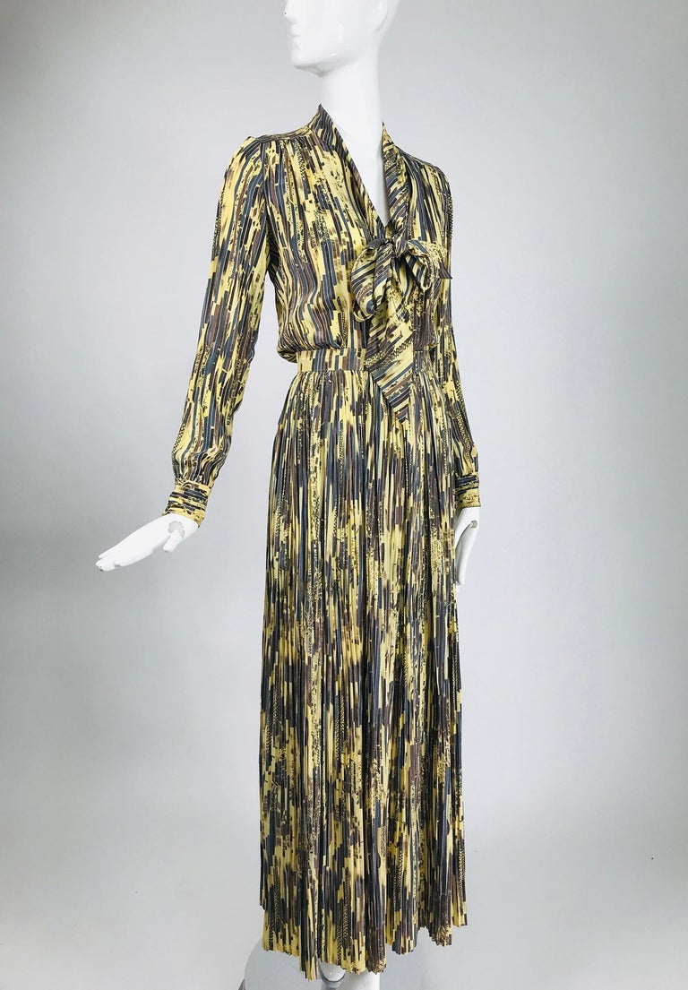 Adolfo Silk 3 pc. Set Print Shirt Pleated Maxi Skirt and Applique ...