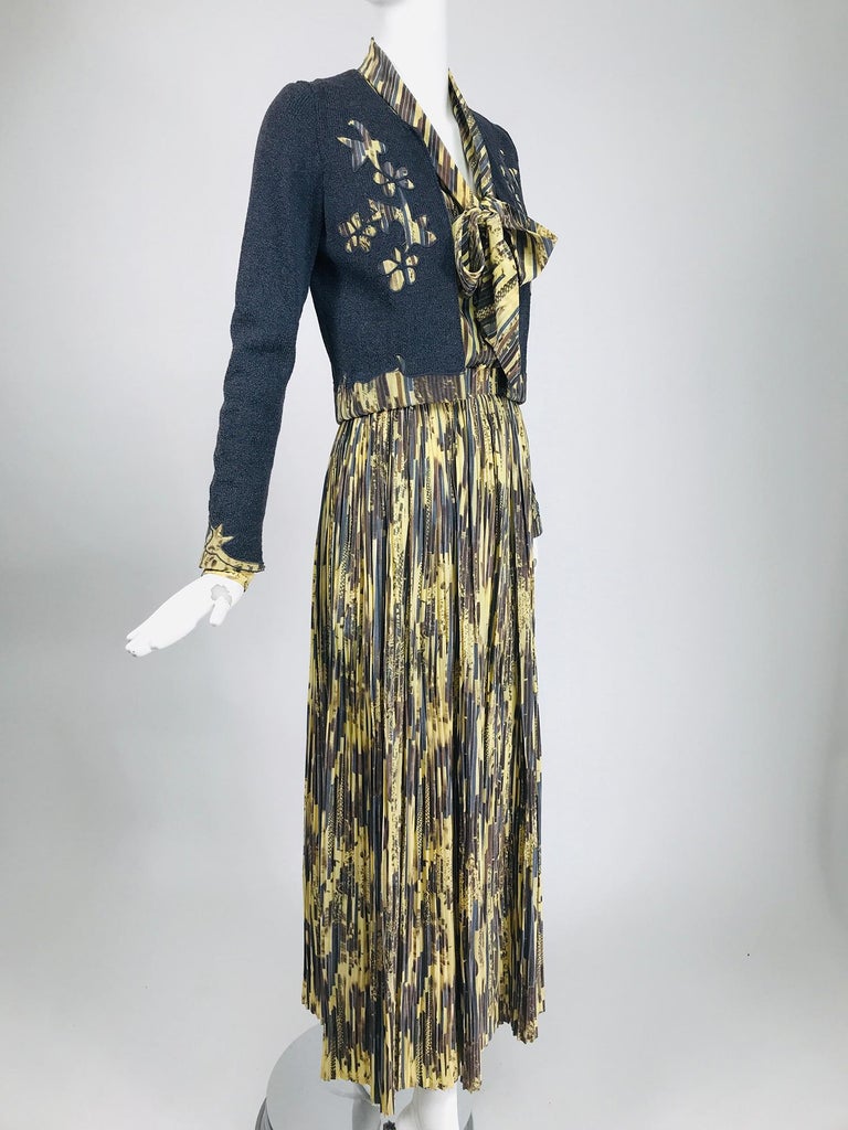 Adolfo Silk 3 pc. Set Print Shirt Pleated Maxi Skirt and Applique ...