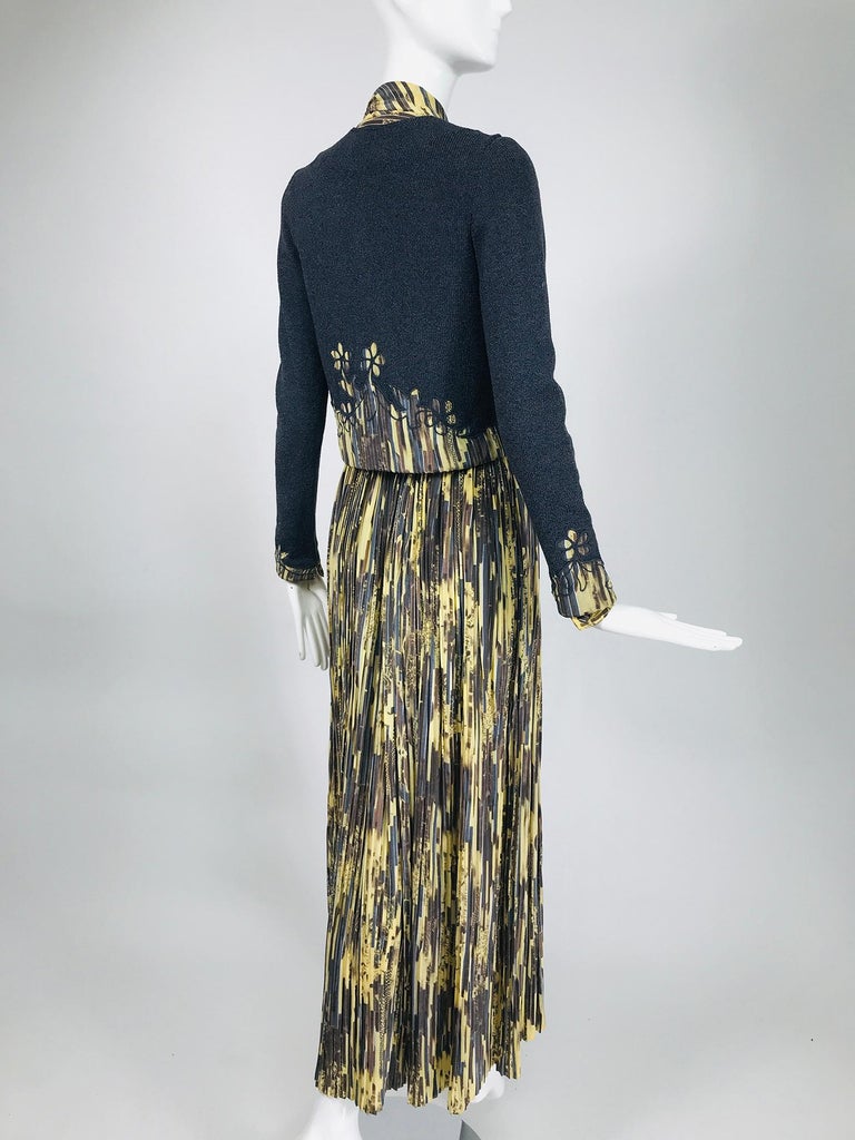 Adolfo Silk 3 pc. Set Print Shirt Pleated Maxi Skirt and Applique ...