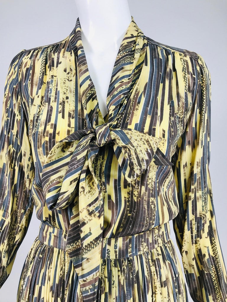 Adolfo Silk 3 pc. Set Print Shirt Pleated Maxi Skirt and Applique ...