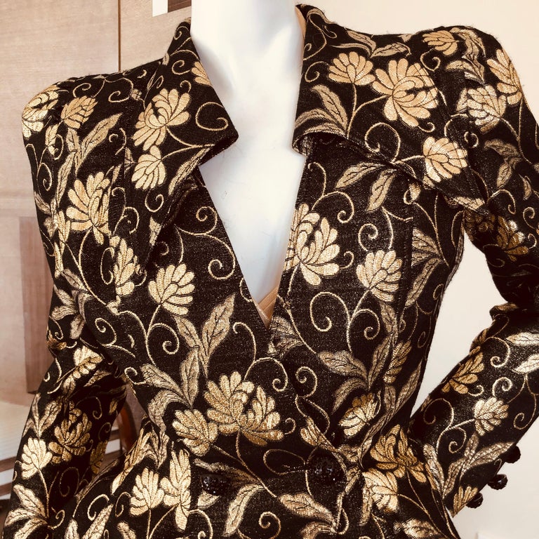 Adolfo Strong Shoulder 1980's Gold Brocade Jacket with Jet Crystal ...