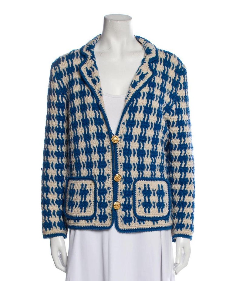 Adolfo Vintage Evening Blue Checked Knitted Jacket, 1980s For Sale at ...