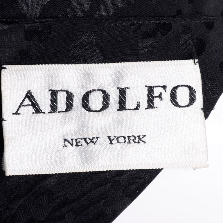 Adolfo Vintage Silk Tone on Tone Leopard Print Black Dress With Draping ...
