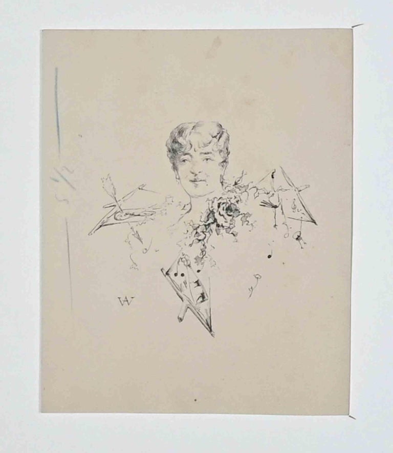 Adolphe Willette - The Lady - Drawing by Adolphe Willette - Late-19th ...
