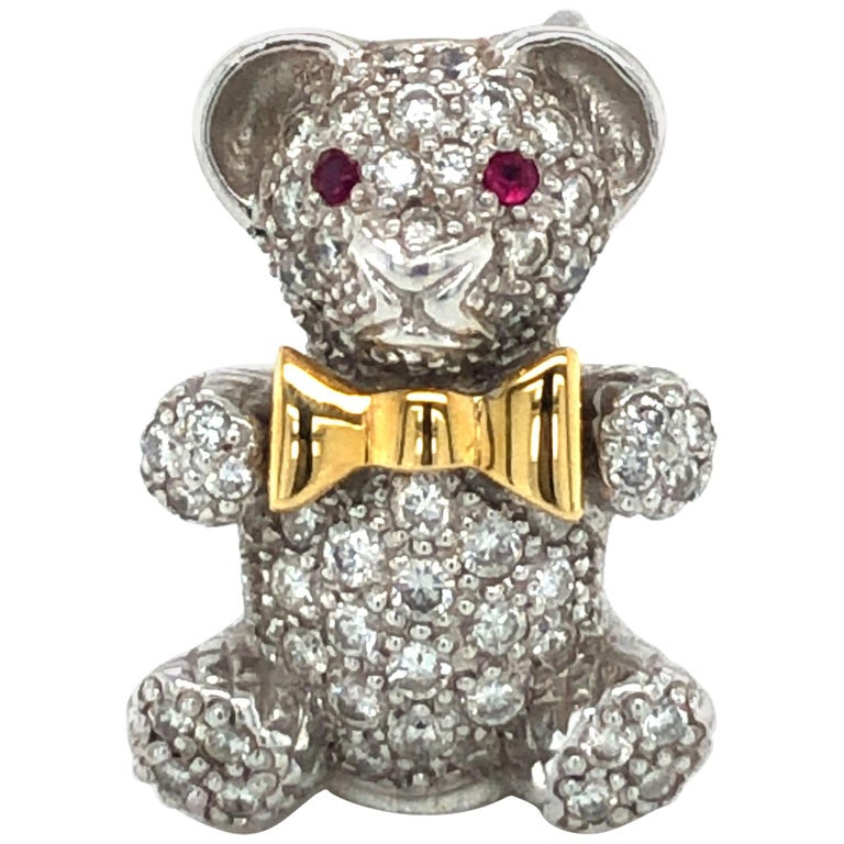 Adorable Diamond Teddy Bear in 18 Karat White Gold and Yellow Gold For ...