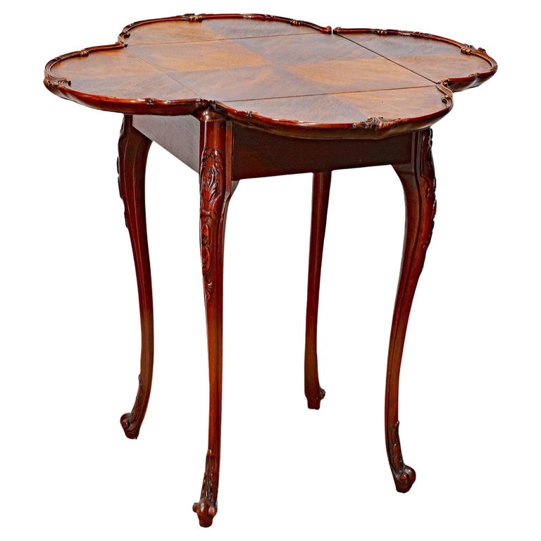 Adorable Louis XV Style Carved Walnut Drop Leaf Clover Shape Side Table ...