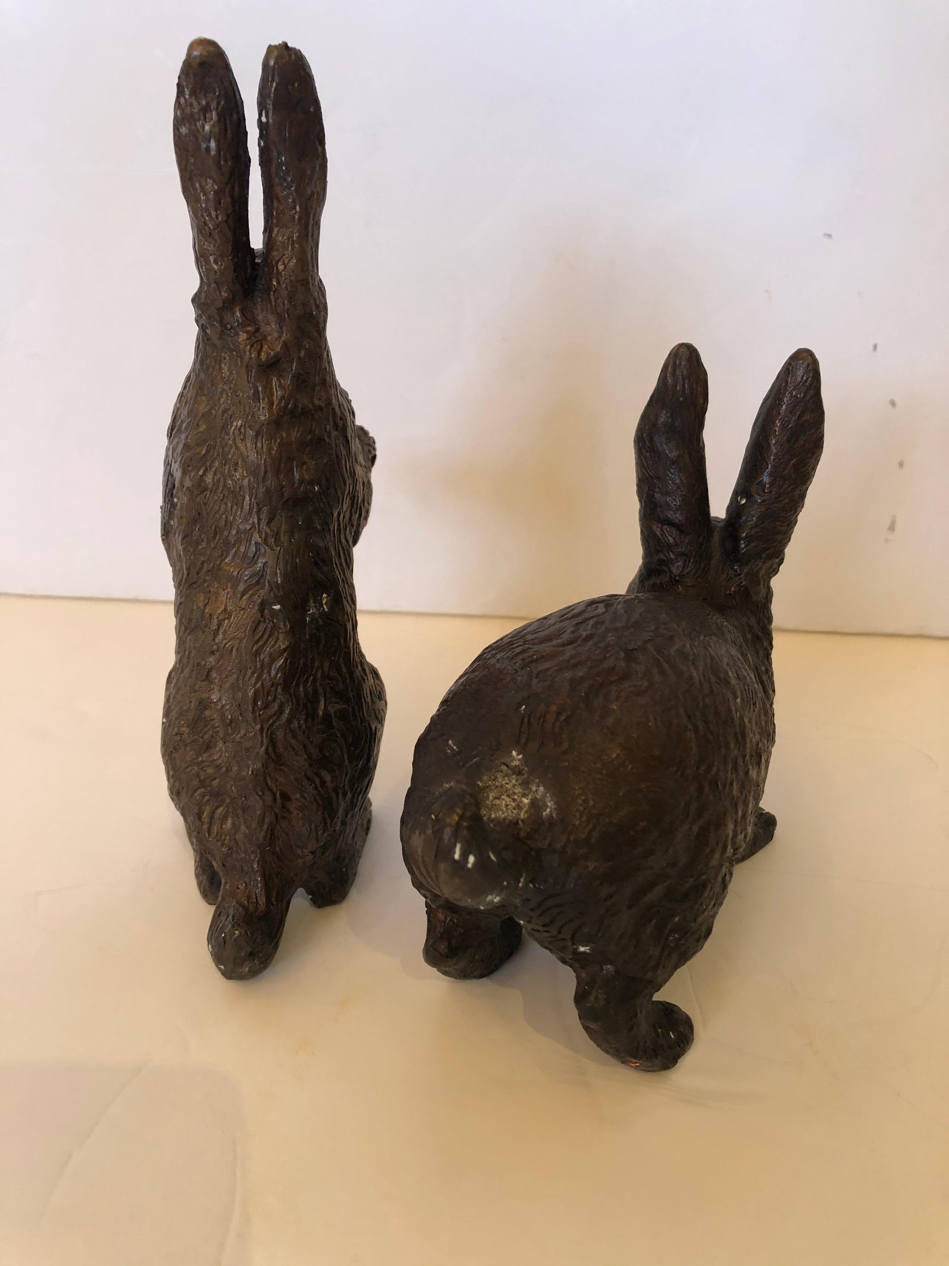 Adorable Pair of French Vintage Cast Bronze Bunny Rabbit Sculptures at ...