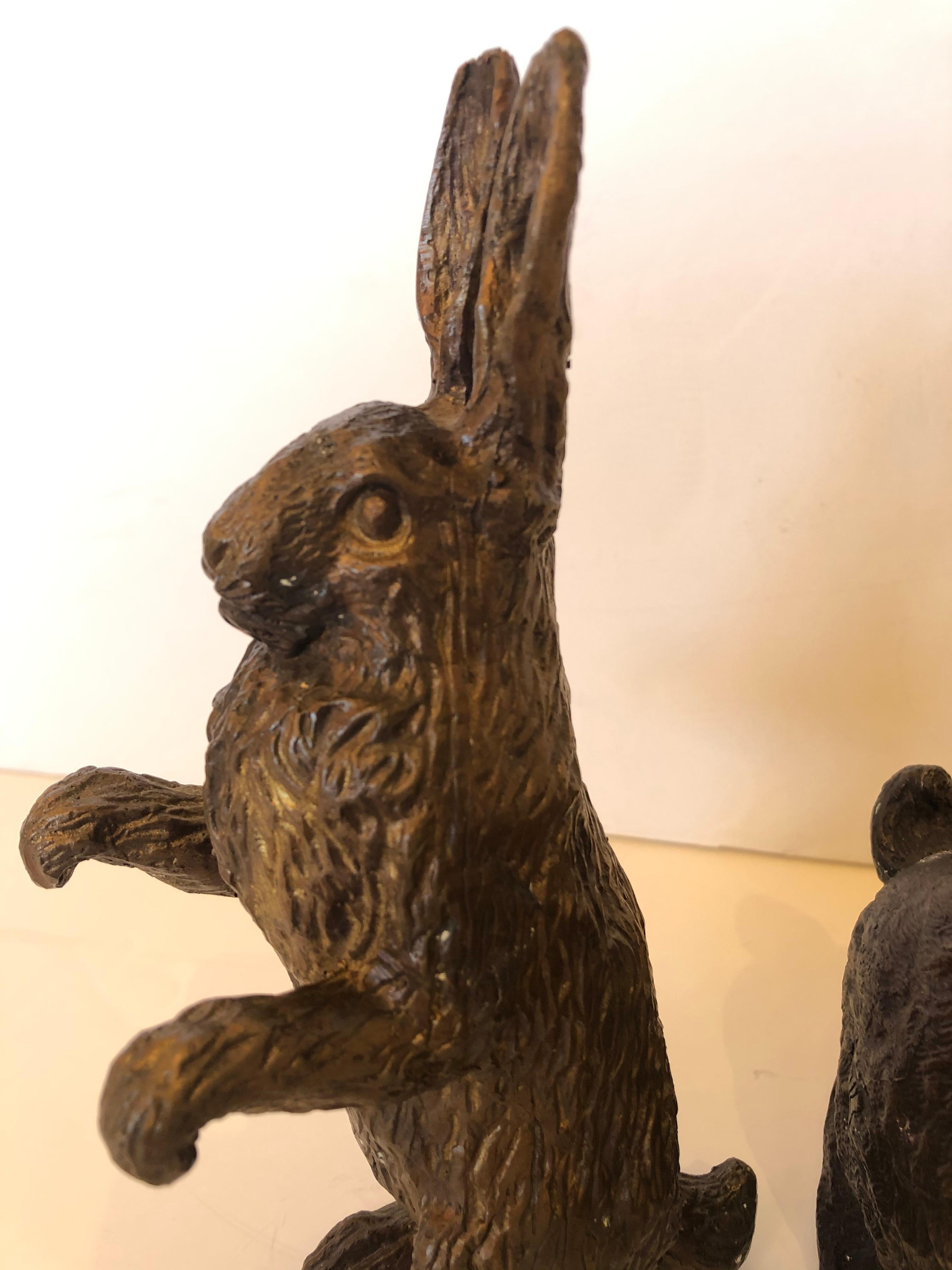 Adorable Pair of French Vintage Cast Bronze Bunny Rabbit Sculptures at ...
