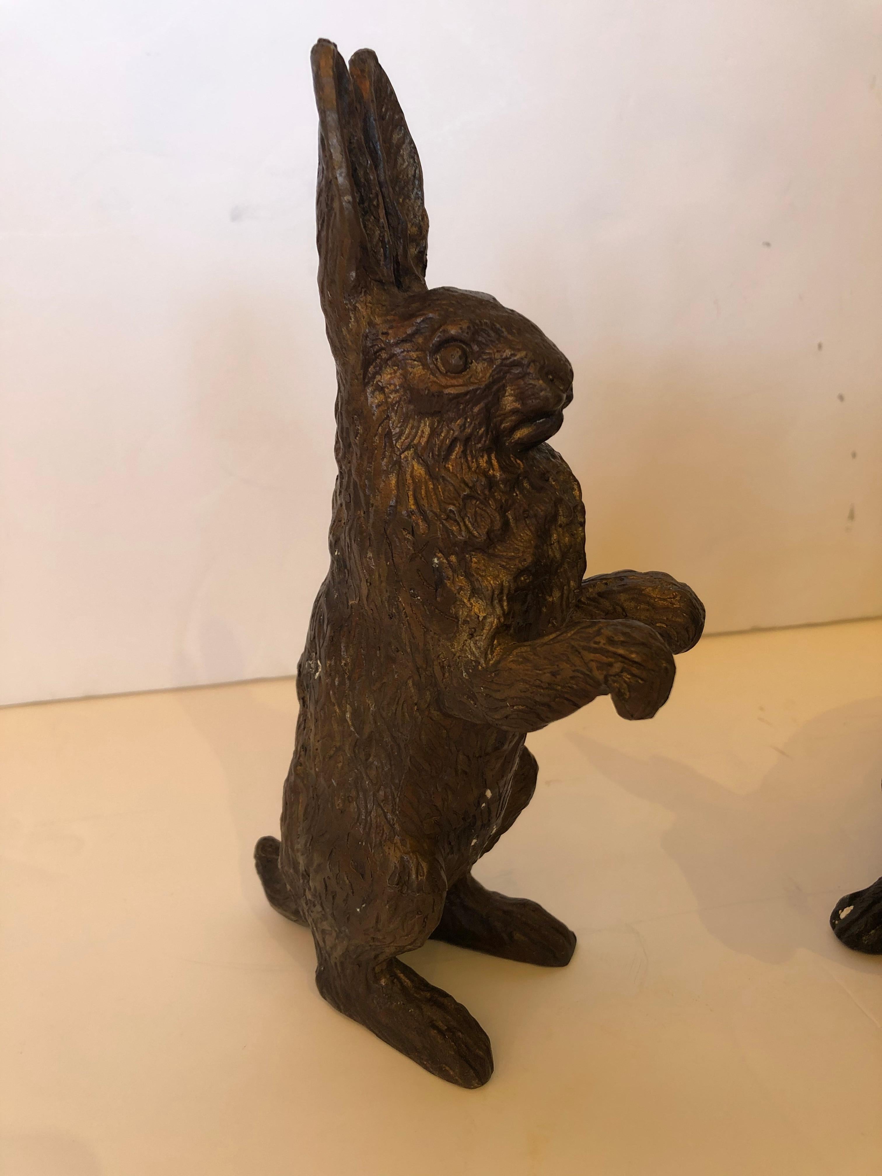 Adorable Pair of French Vintage Cast Bronze Bunny Rabbit Sculptures at ...
