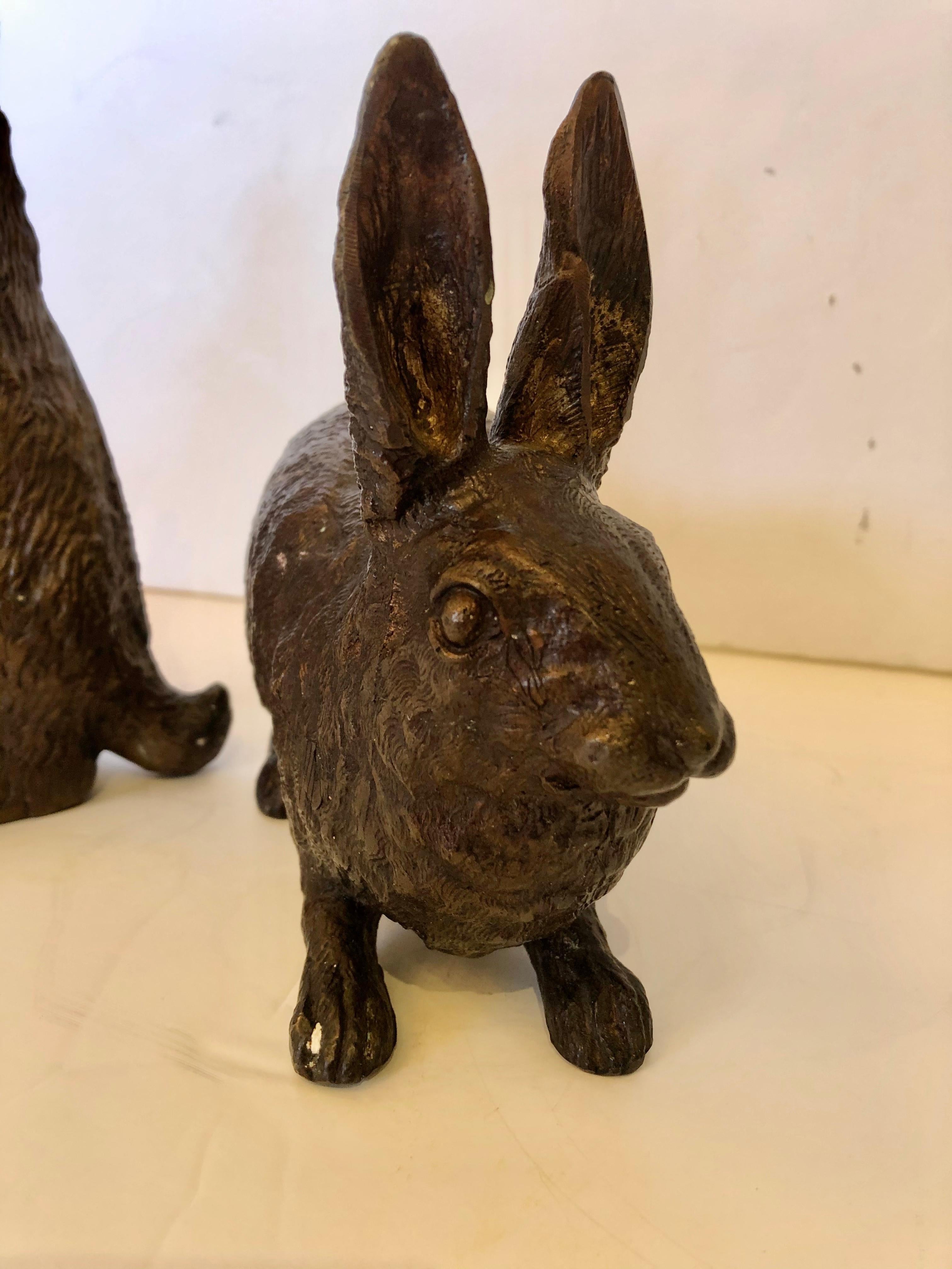 Adorable Pair of French Vintage Cast Bronze Bunny Rabbit Sculptures at ...