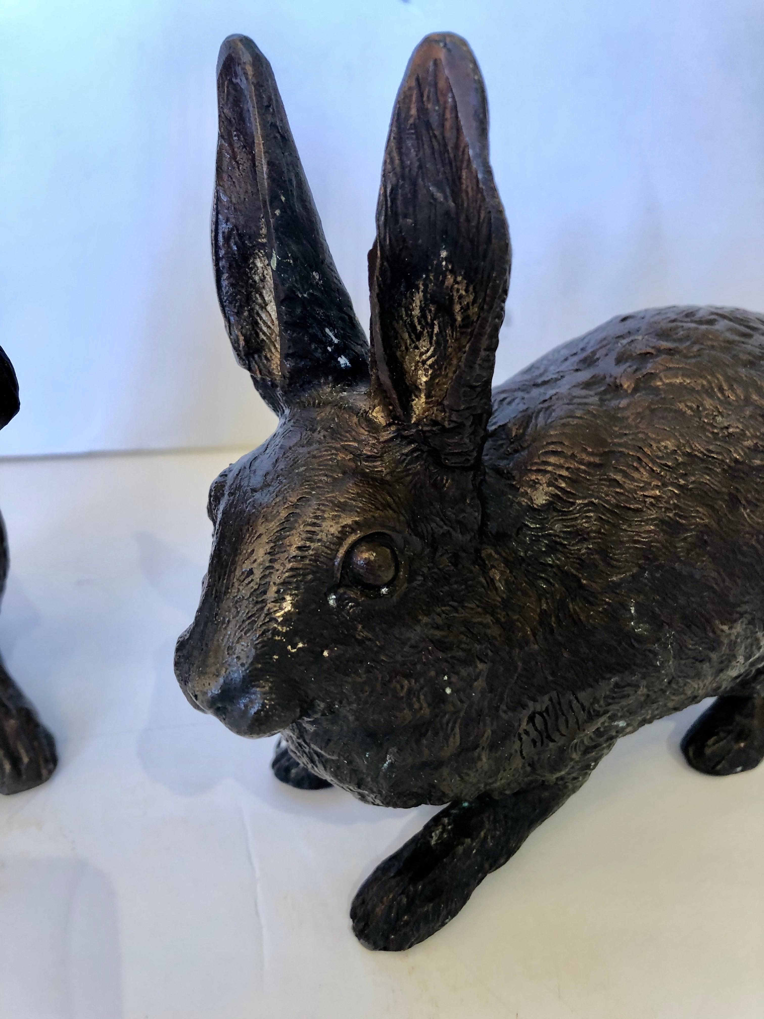 Adorable Pair of French Vintage Cast Bronze Bunny Rabbit Sculptures at ...