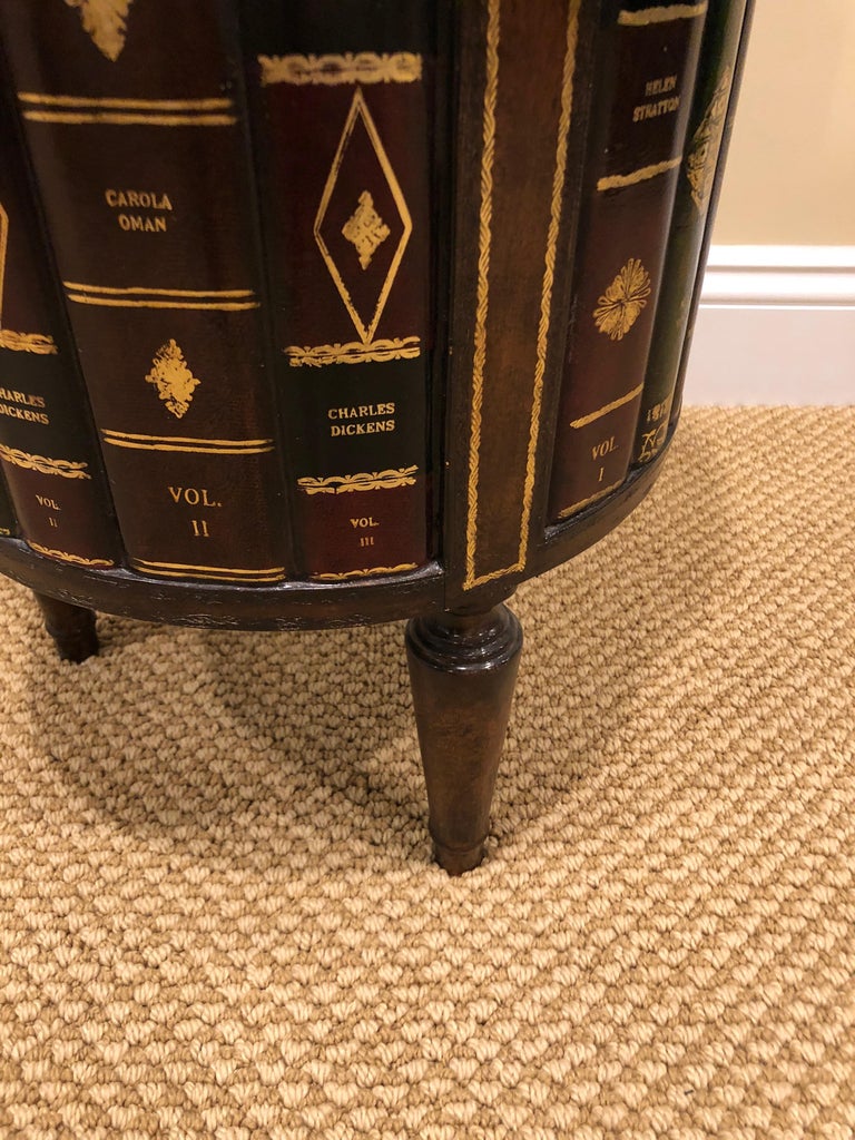 Adorable Round Maitland Smith Book Motife End Table Cabinet at 1stDibs