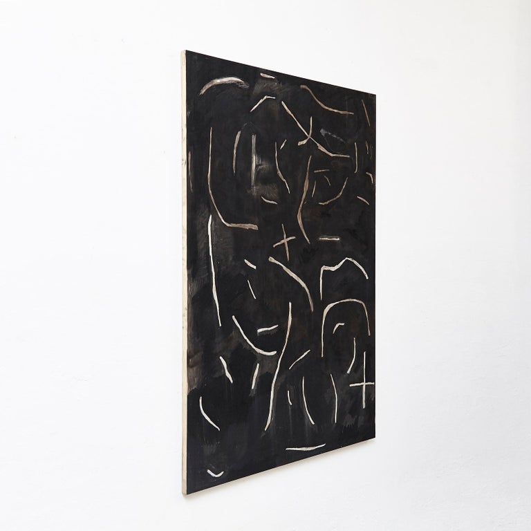 Adrian Contemporary Art Abstract Black Painting on Wood For Sale at 1stDibs