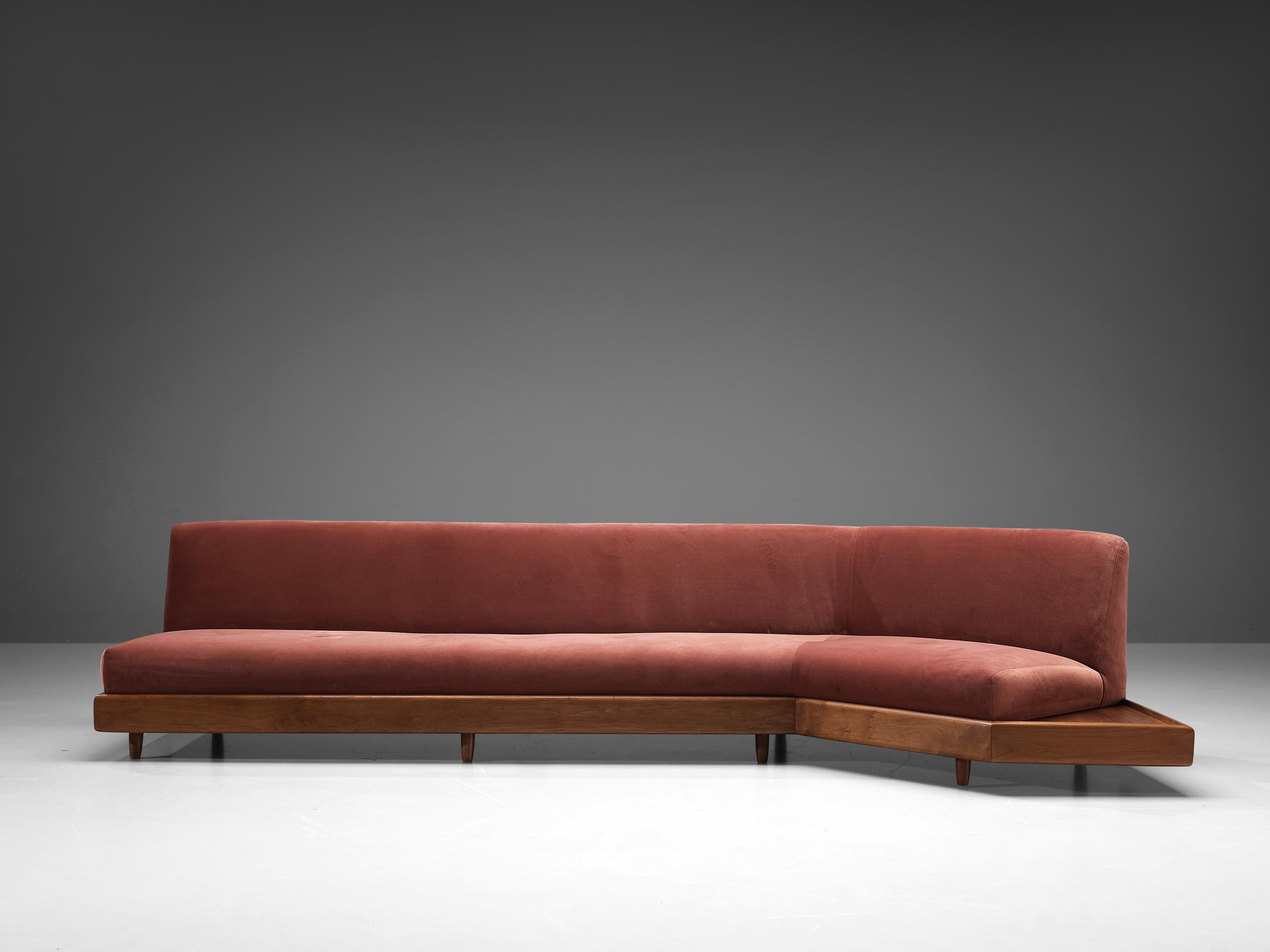 Adrian Pearsall '1800-S' Boomerang Sofa in Walnut and Pink Velvet For ...