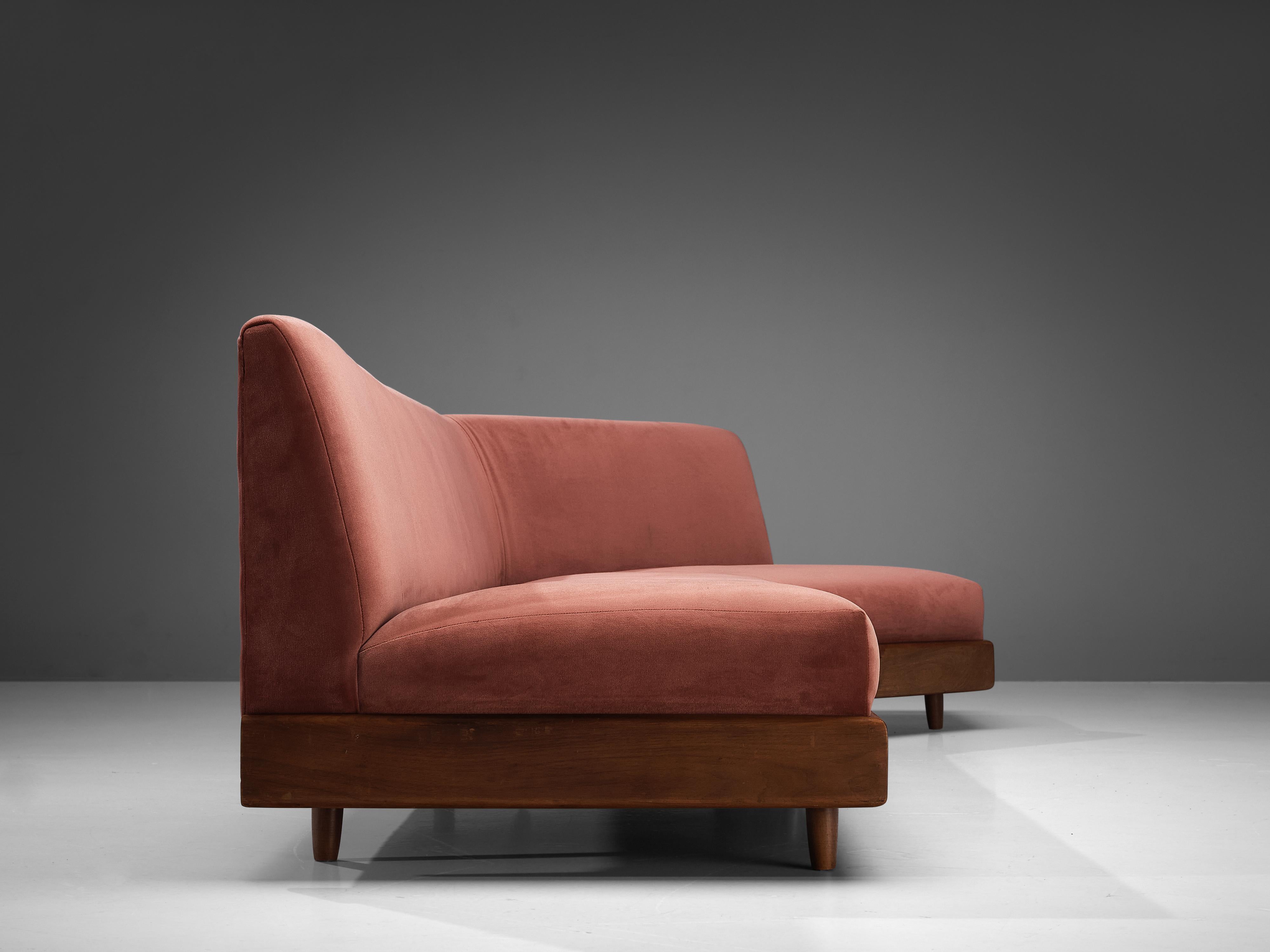 Adrian Pearsall '1800-S' Boomerang Sofa in Walnut and Pink Velvet For ...