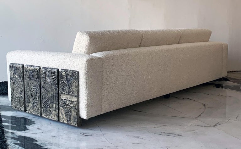 Adrian Pearsall Brutalist Panel Sofa in Ivory Boucle at 1stDibs