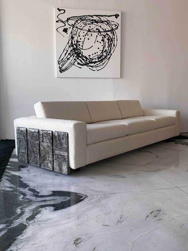Adrian Pearsall Brutalist Panel Sofa in Ivory Boucle at 1stDibs