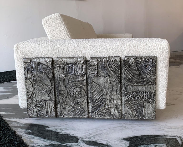 Adrian Pearsall Brutalist Panel Sofa in Ivory Boucle at 1stDibs