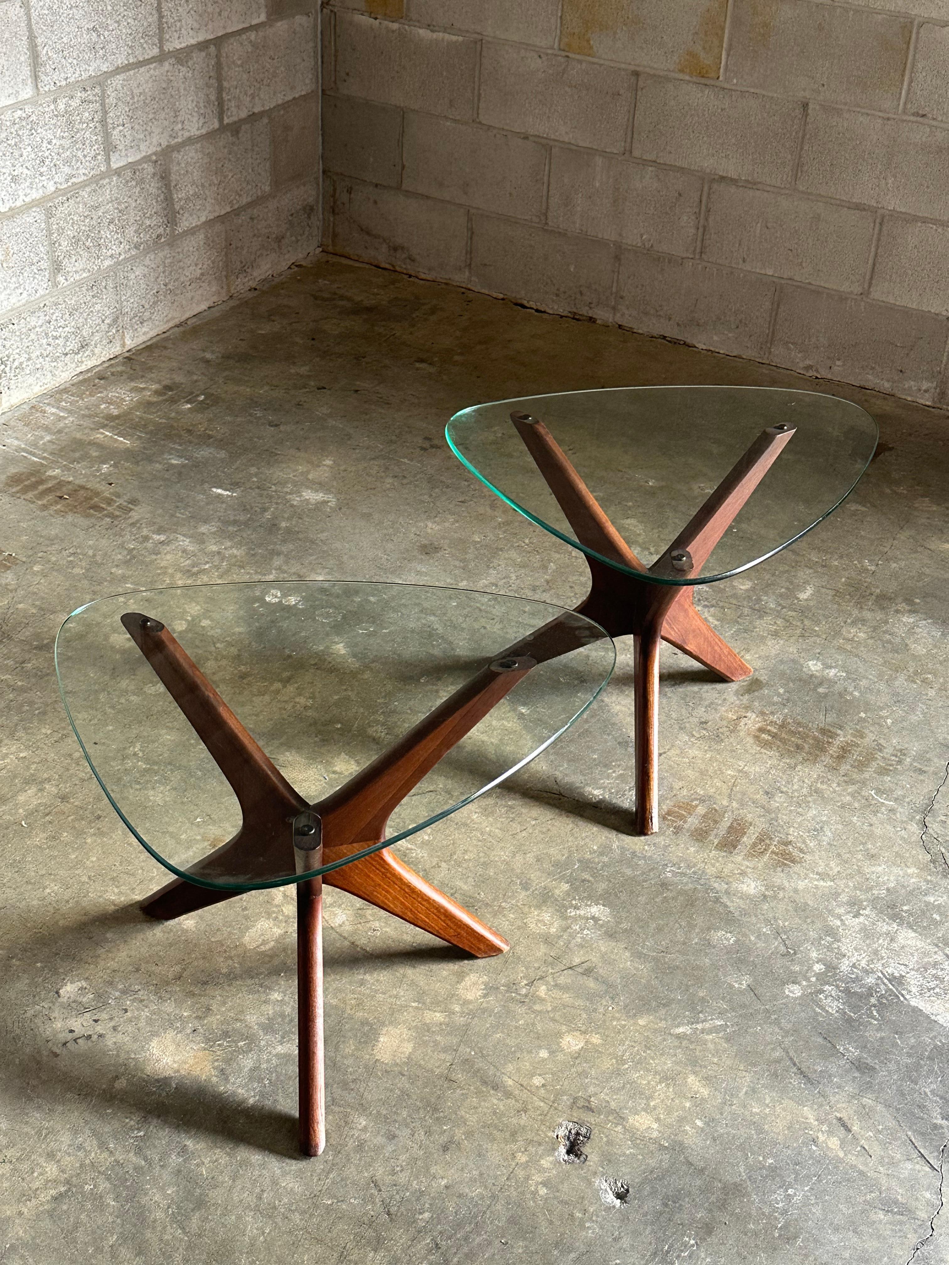 Adrian Pearsall “Jacks” End Tables, Walnut and Glass For Sale at 1stDibs