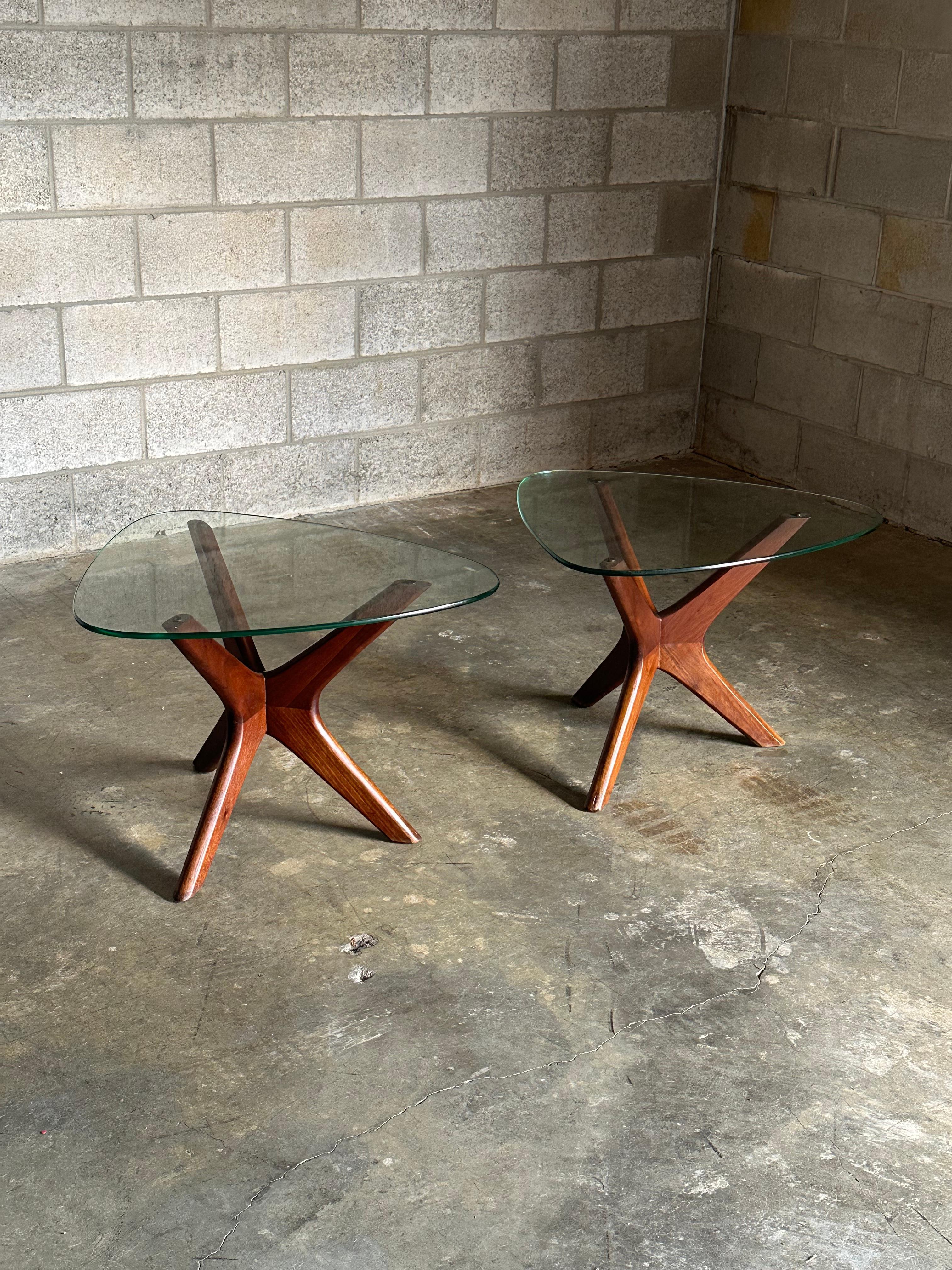 Adrian Pearsall “Jacks” End Tables, Walnut and Glass For Sale at 1stDibs