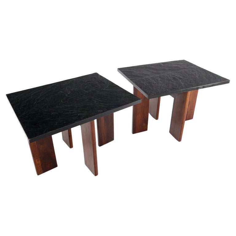 Adrian Pearsall Rectangle Slate Top Oiled Walnut Bases End Stands Side ...