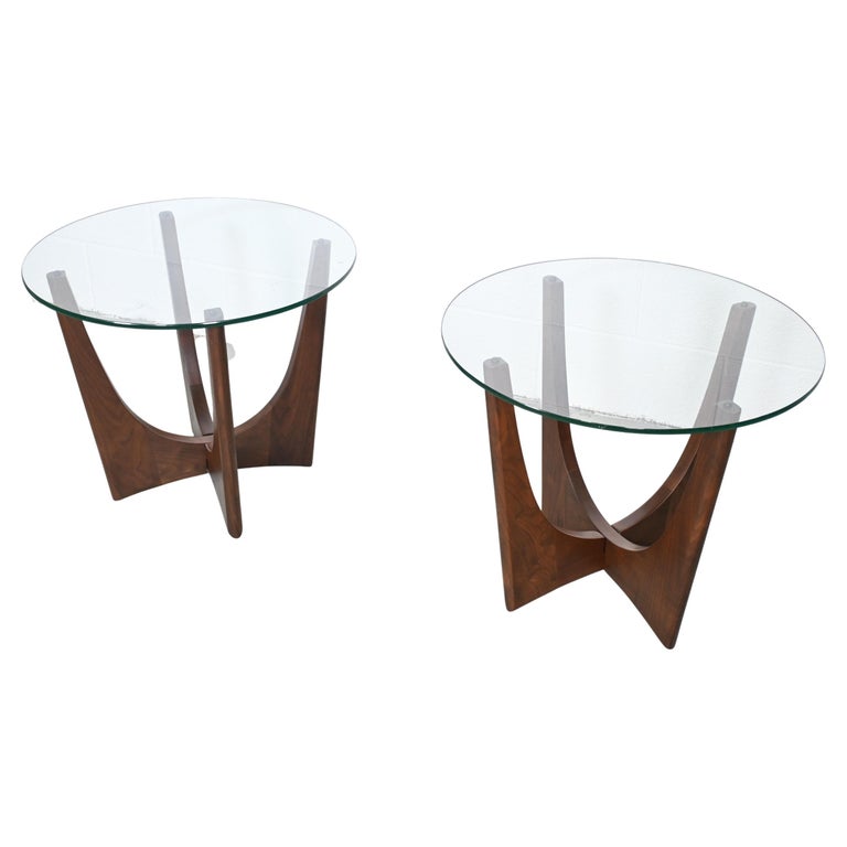 Adrian Pearsall Style Walnut and Glass Mid Century Modern Side or End Tables For Sale at 1stDibs