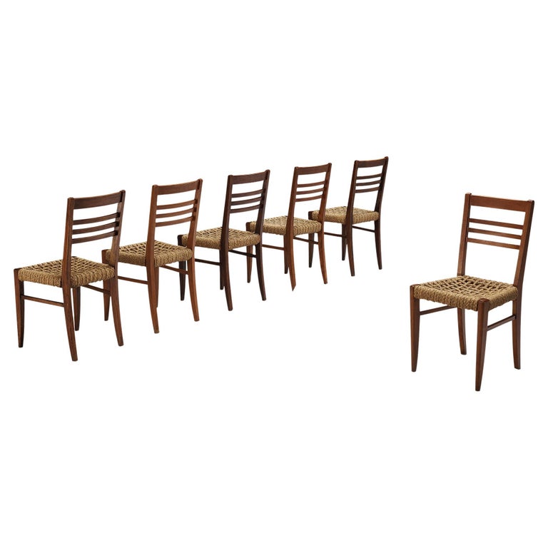 Adrien Audoux and Frida Minet Set of Six Dining Chairs in Braided Hemp ...
