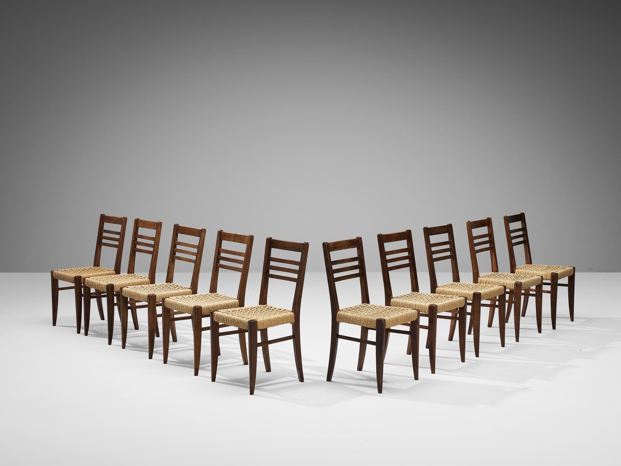 Adrien Audoux and Frida Minet Set of Ten Dining Chairs in Braided Hemp ...