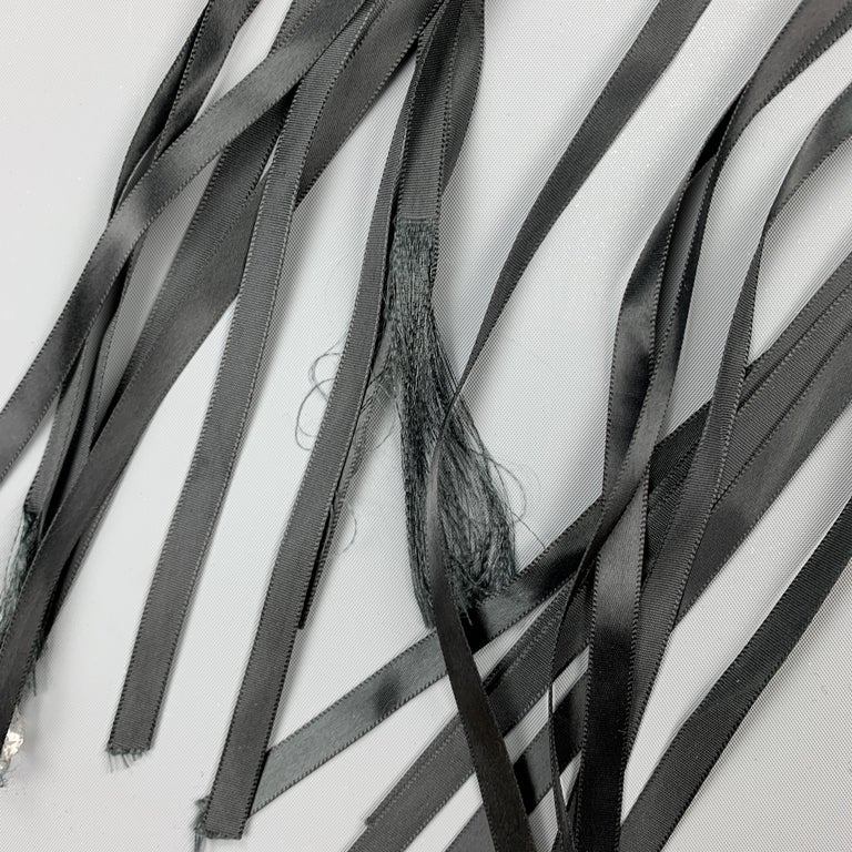 ADRIENNE LANDAU Black Velvet Lace Up Ribbon Fringe Scarf For Sale at ...