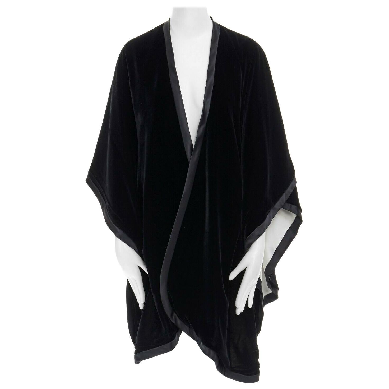 ADRIENNE LANDAU black velvet white silk lined cape poncho shawl jacket ...