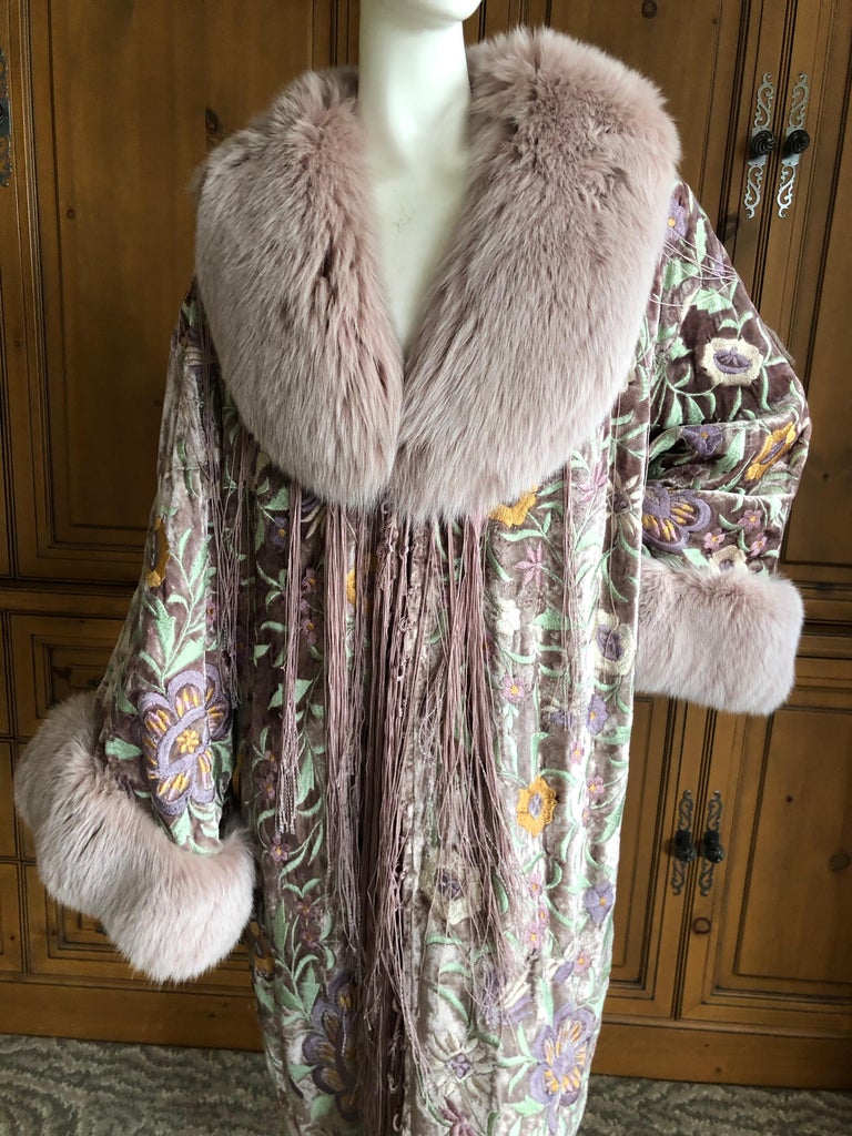 Adrienne Landau Vintage Velvet Coat with Norwegian Fox Trim and Piano ...