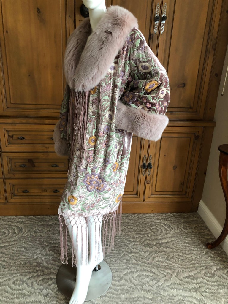 Adrienne Landau Vintage Velvet Coat with Norwegian Fox Trim and Piano ...